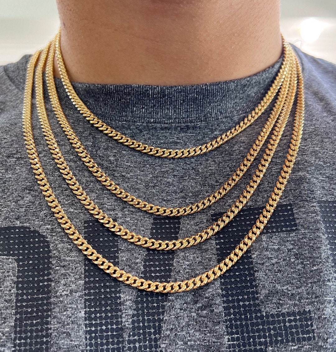 18k Solid Yellow Gold Cuban Curb Chain, 18k Real Gold Cuban Link ...