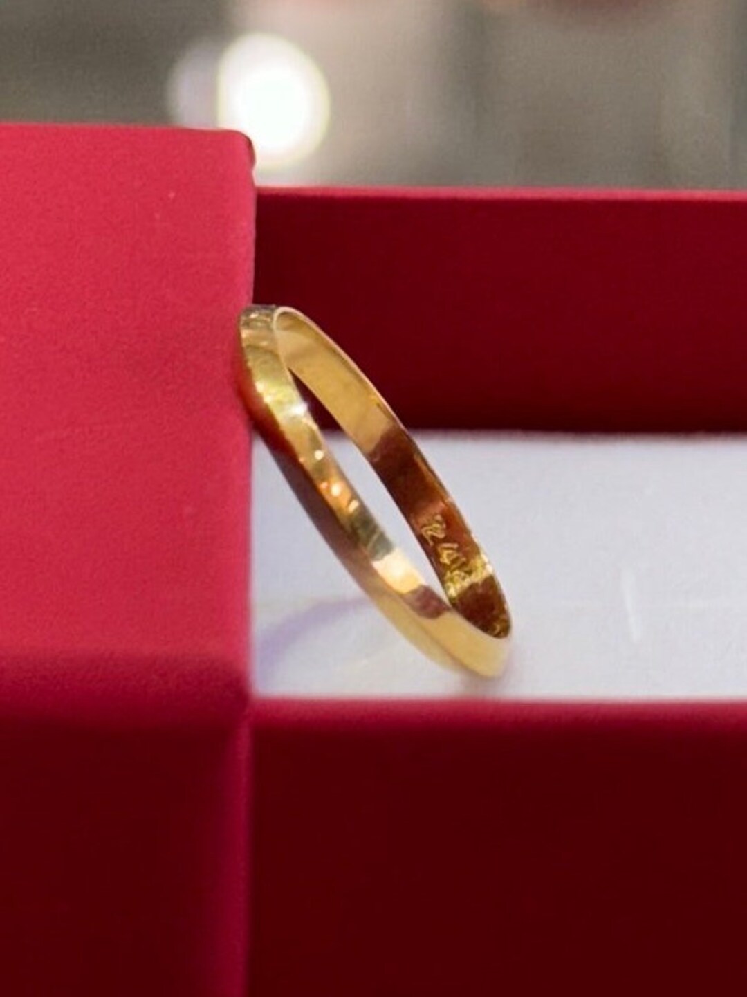 24k Solid Gold Knife Edge Ring, Triangle Gold Ring, 2MM Wedding Band ...