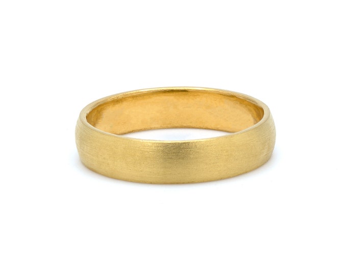 24k Solid Yellow Gold Wedding Band, 5MM Brushed Ring in 24kt Pure Gold ...