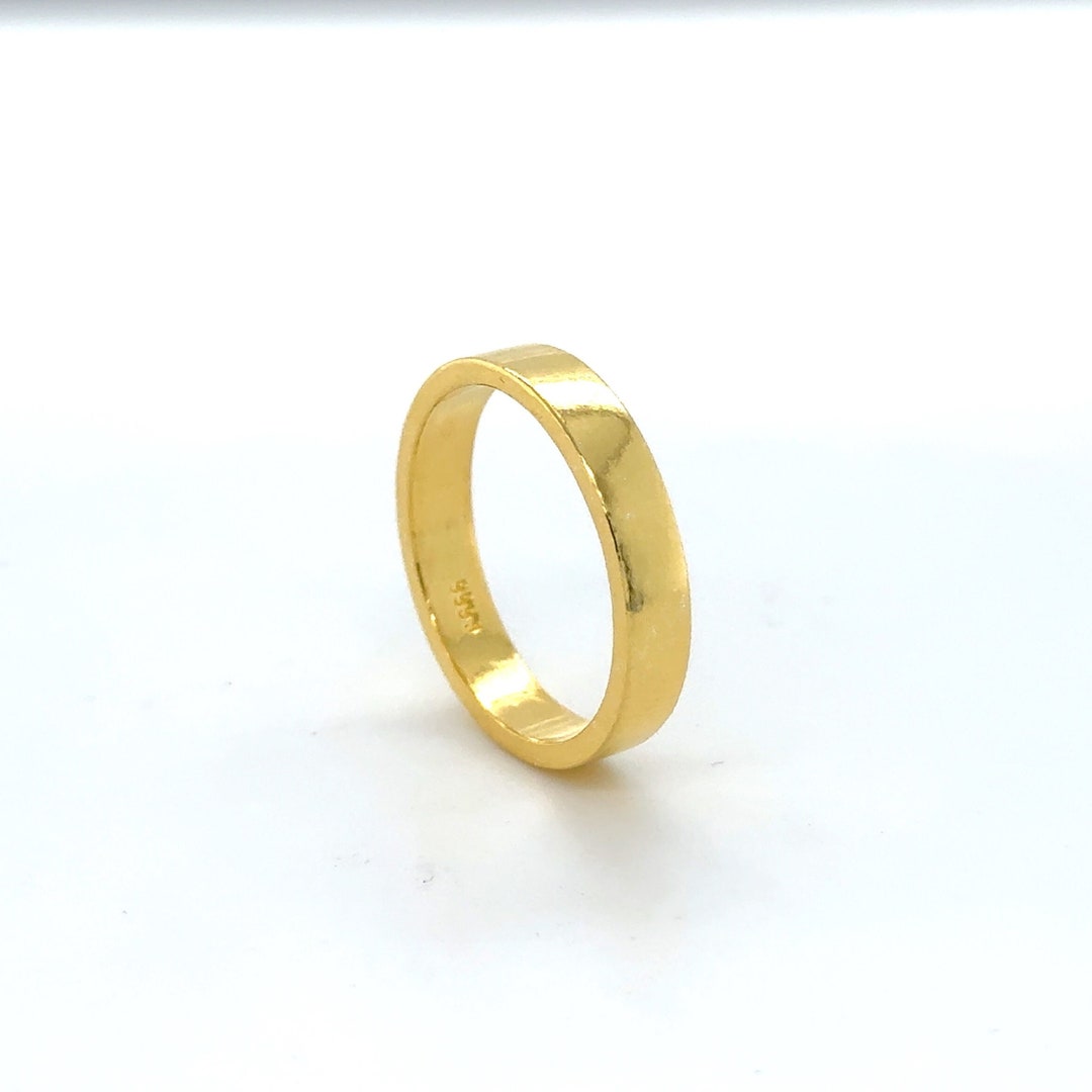 24k Solid Gold Flat Band, 4mm Real 24k Yellow Gold Flat Wedding Ring ...
