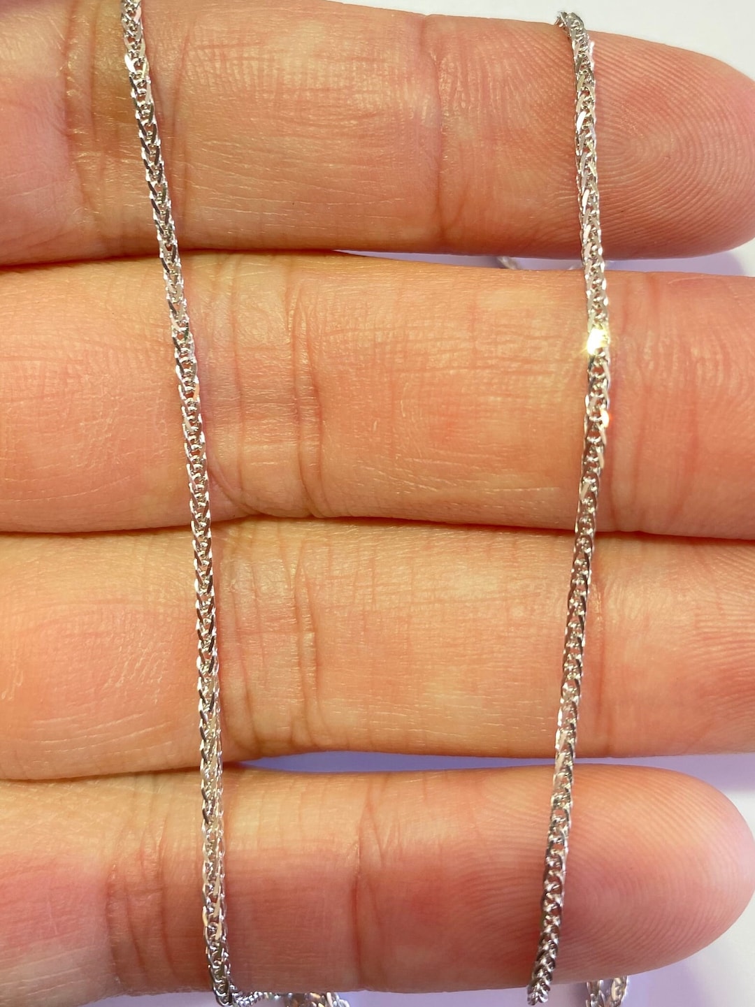 18k Solid White Gold Wheat Chain Necklace, 1MM Women's Necklace Wheat ...