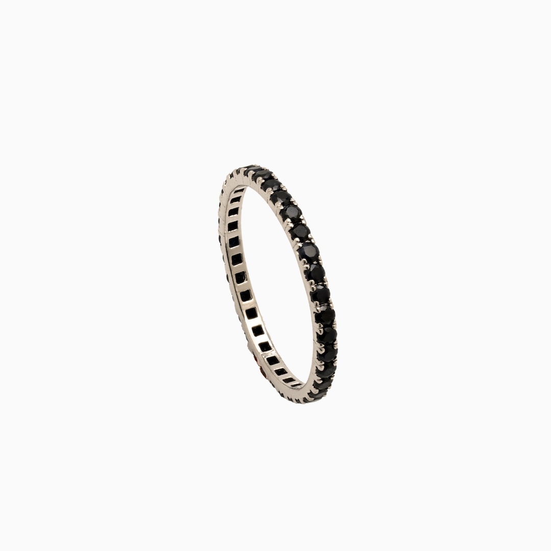 Natural Dark Sapphire Eternity Band, 2MM Sterling Silver Infinity Ring ...