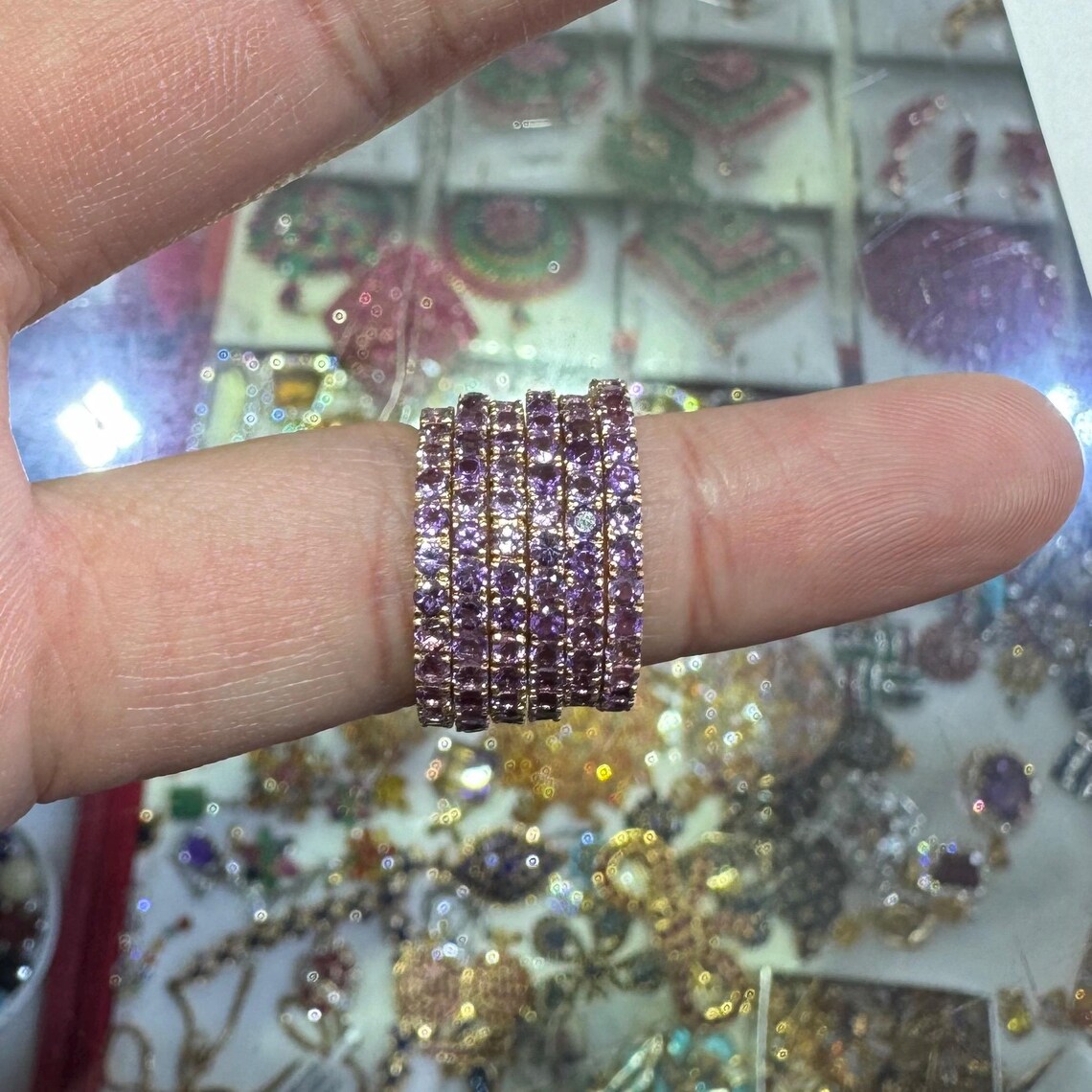 14k Solid Gold Eternity Rings, Natural Gemstones Stackable Band, 14kt ...