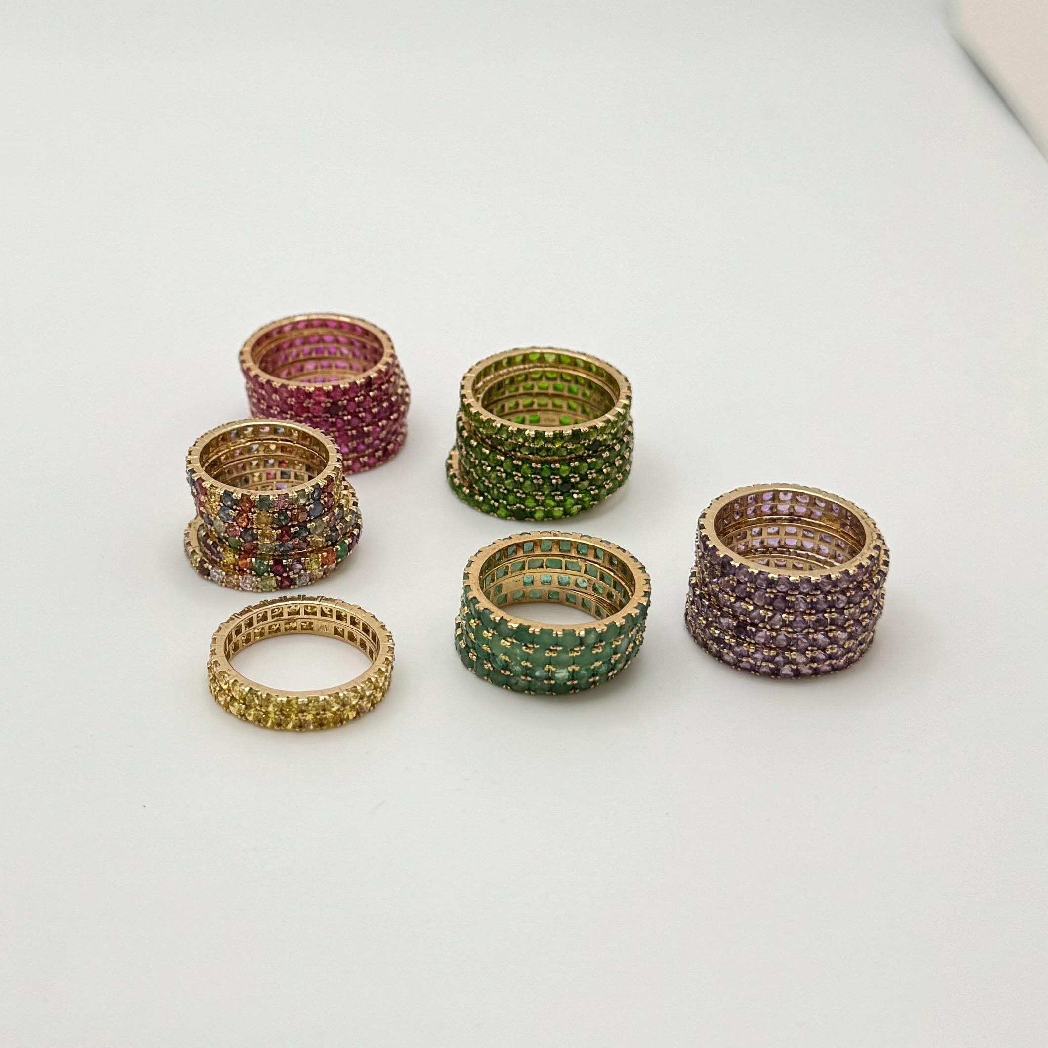 14k Solid Gold Eternity Rings, Natural Gemstones Stackable Band, 14kt ...