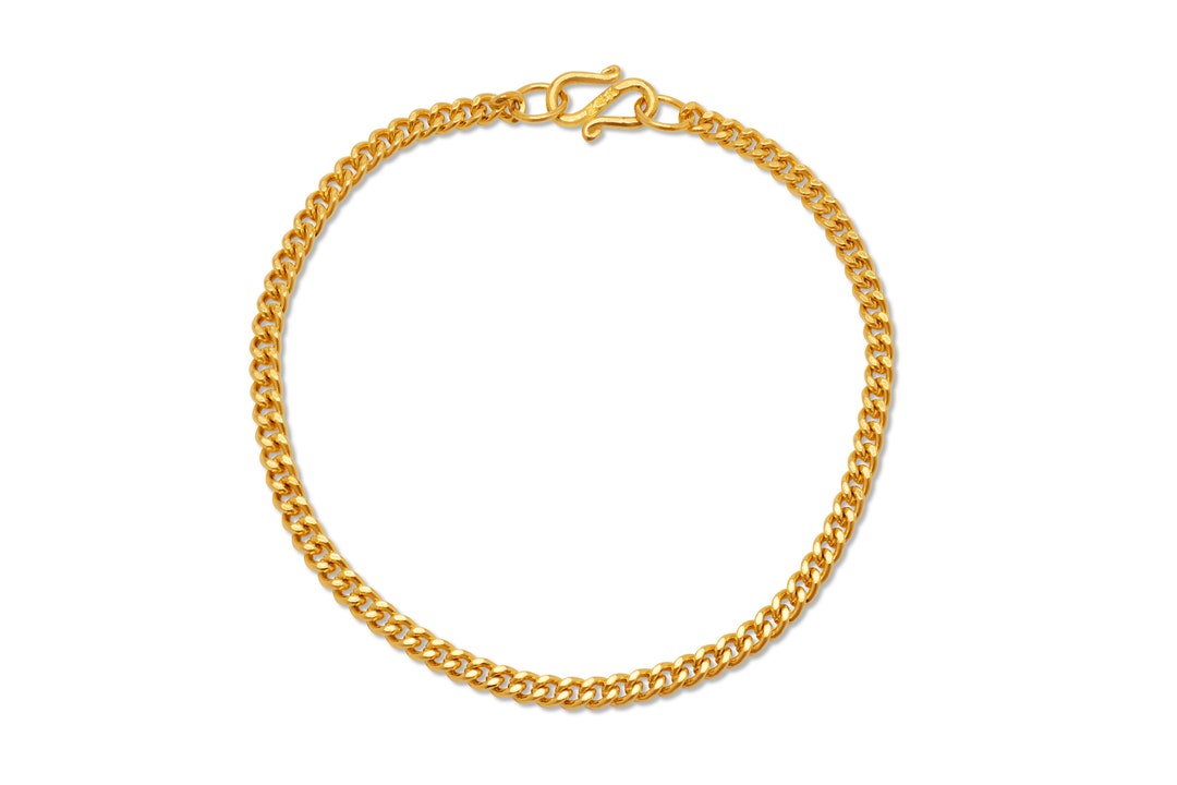 24k Solid Yellow Gold Cuban Link Bracelet, 999 Pure Gold Cuban Chain ...