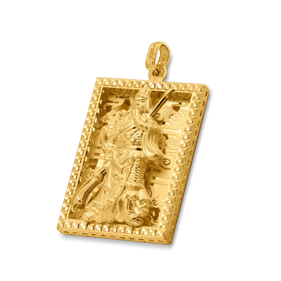 24k Solid Yellow Gold Guan Yu Pendant, 999.9 Pure Gold Chinese 3D ...