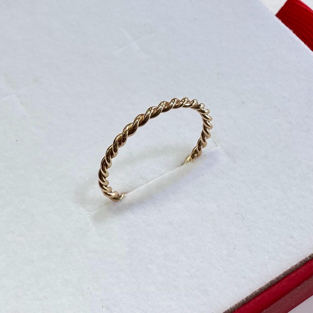 14k Solid Gold Hand Twisted Rope Ring, 1.5mm Twist Rope Wedding Band ...