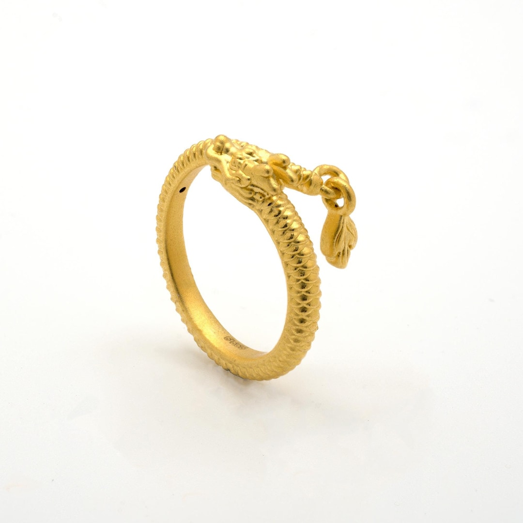 24k Solid Yellow Gold Dragon Ring, Genuine 999.9 Pure Gold Dragon Scale ...