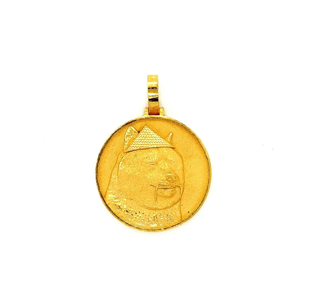 24k Solid Yellow Gold Doge Coin Pendant, 999.9 Pure Gold Crypto Charm ...
