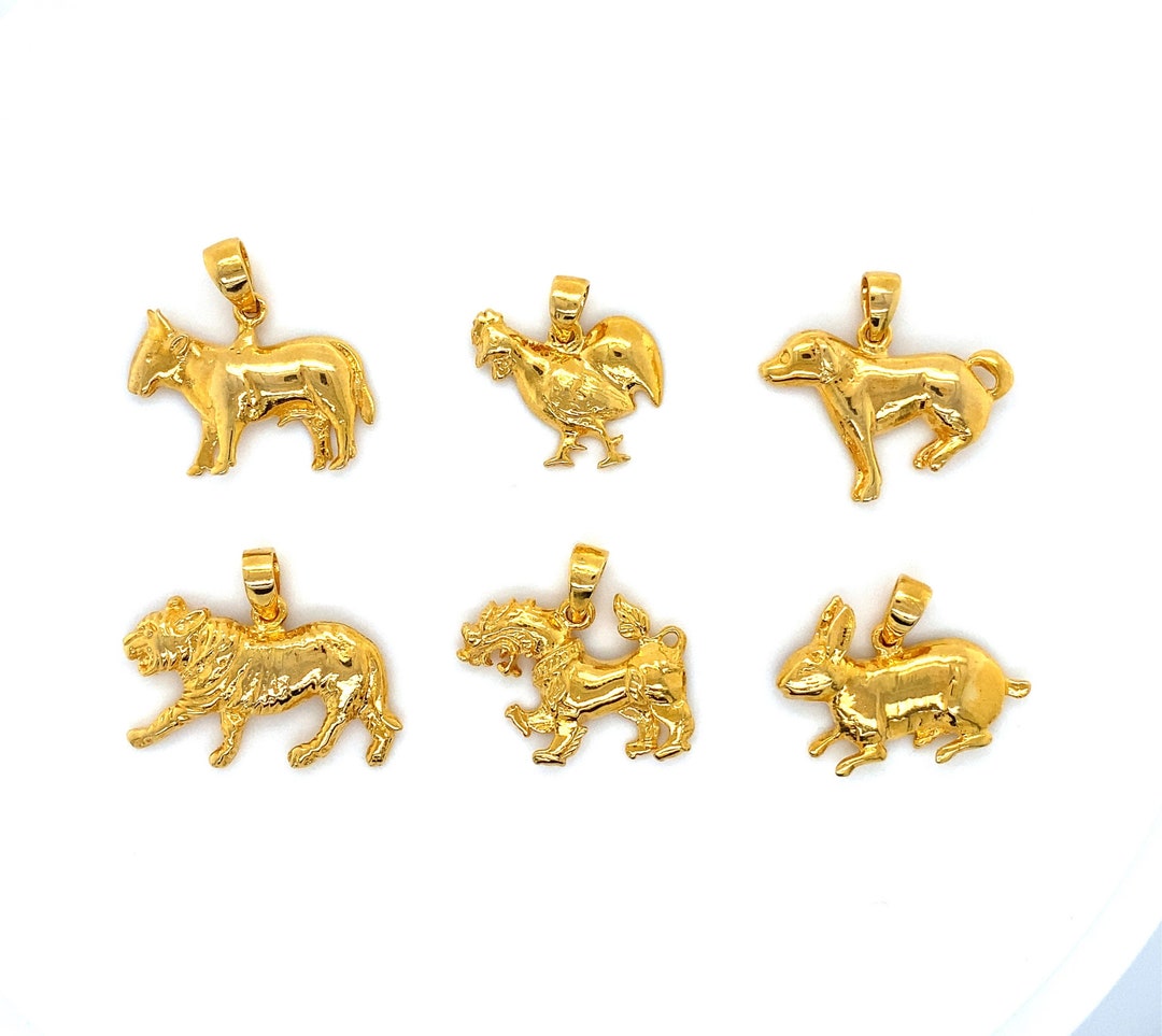 18k Solid Yellow Gold Zodiac Animal Pendant, Zodiac Charm for Necklaces ...