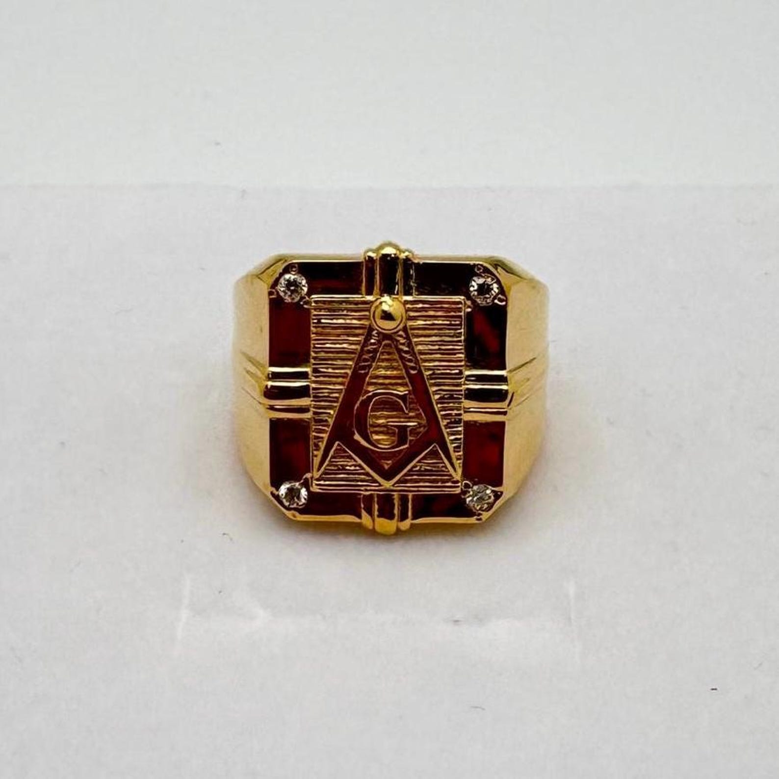 18k Solid Gold Masonic Ring, Pre Owned Mason Square Ring in 18k Real ...