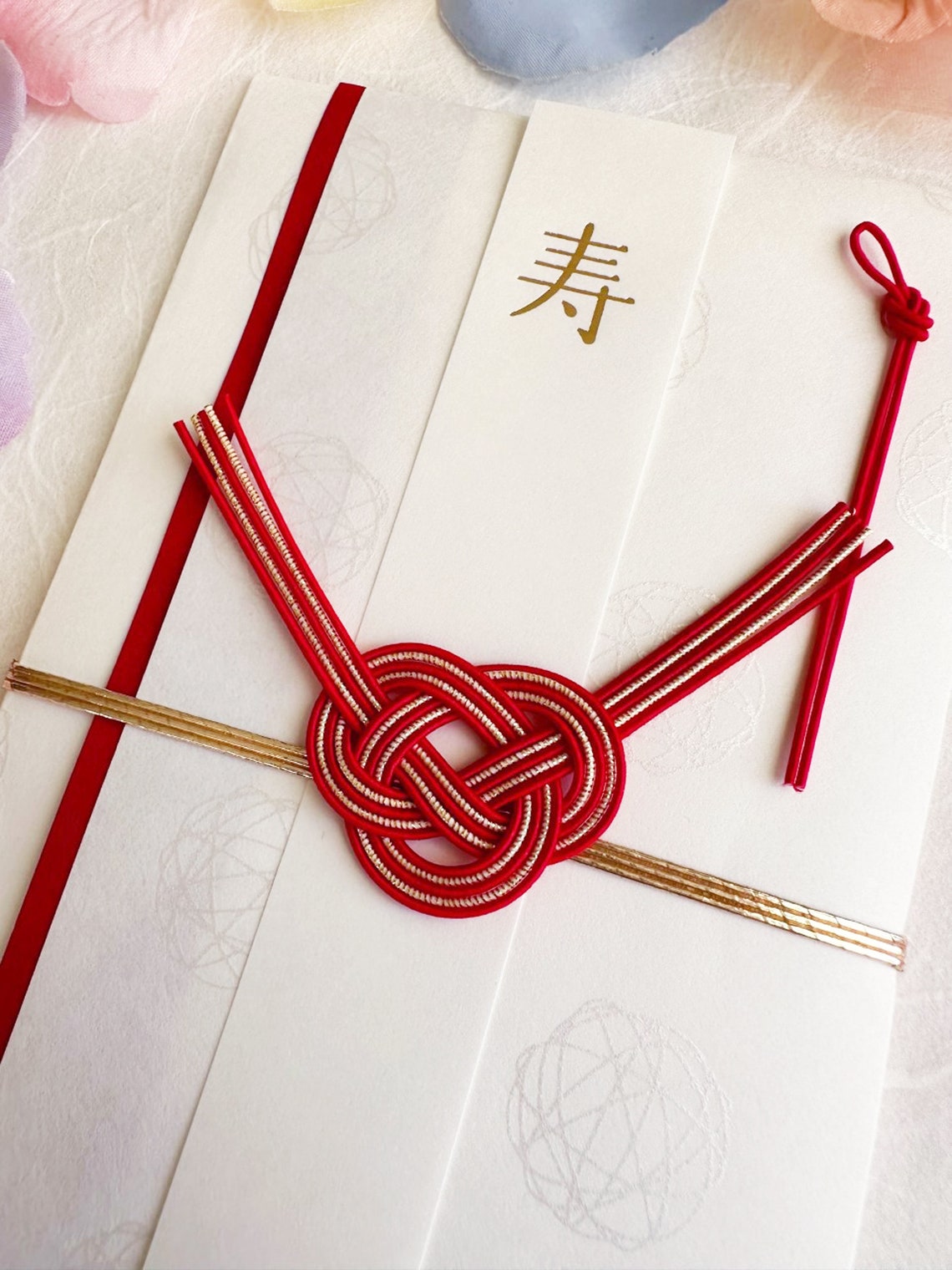 Japanese Geometric Pattern Wedding Decorative Envelope With Red Ribbon ...
