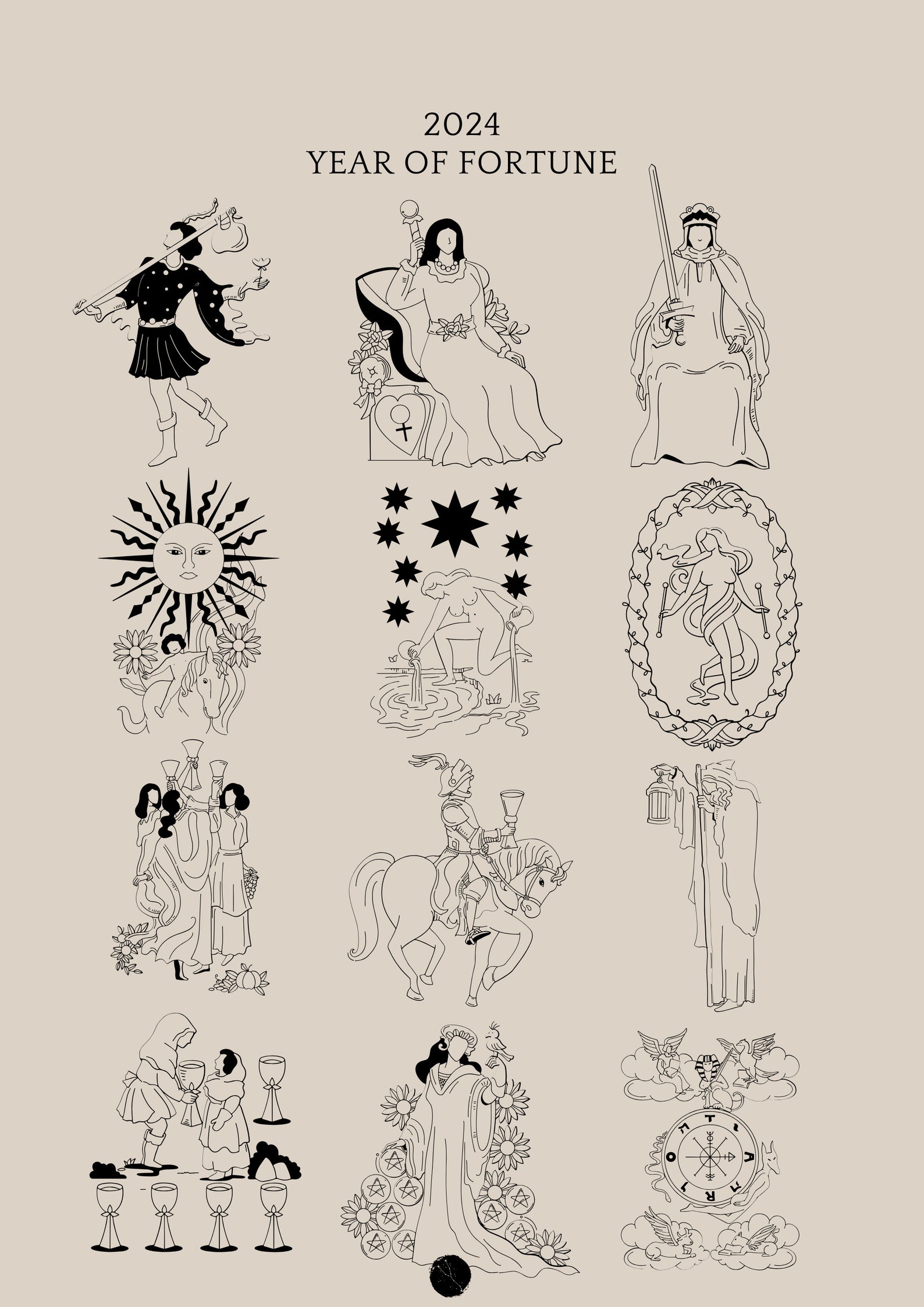 2024 Printable Fortune Tarot Card Calendar - Etsy