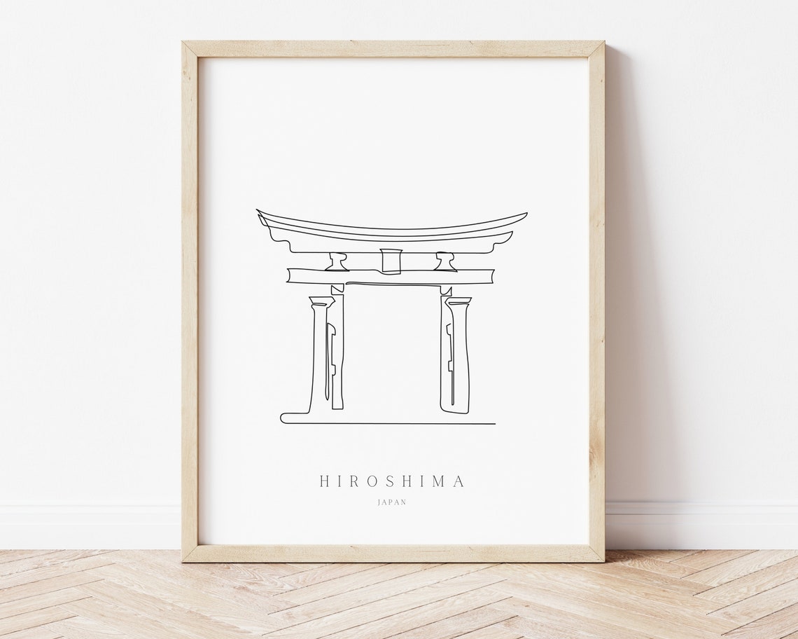 Hiroshima Japan Wall Art, Torii Gate Line Art, Minimalist, Line Drawing ...