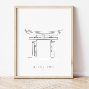 Hiroshima Japan Wall Art, Torii Gate Line Art, Minimalist, Line Drawing ...