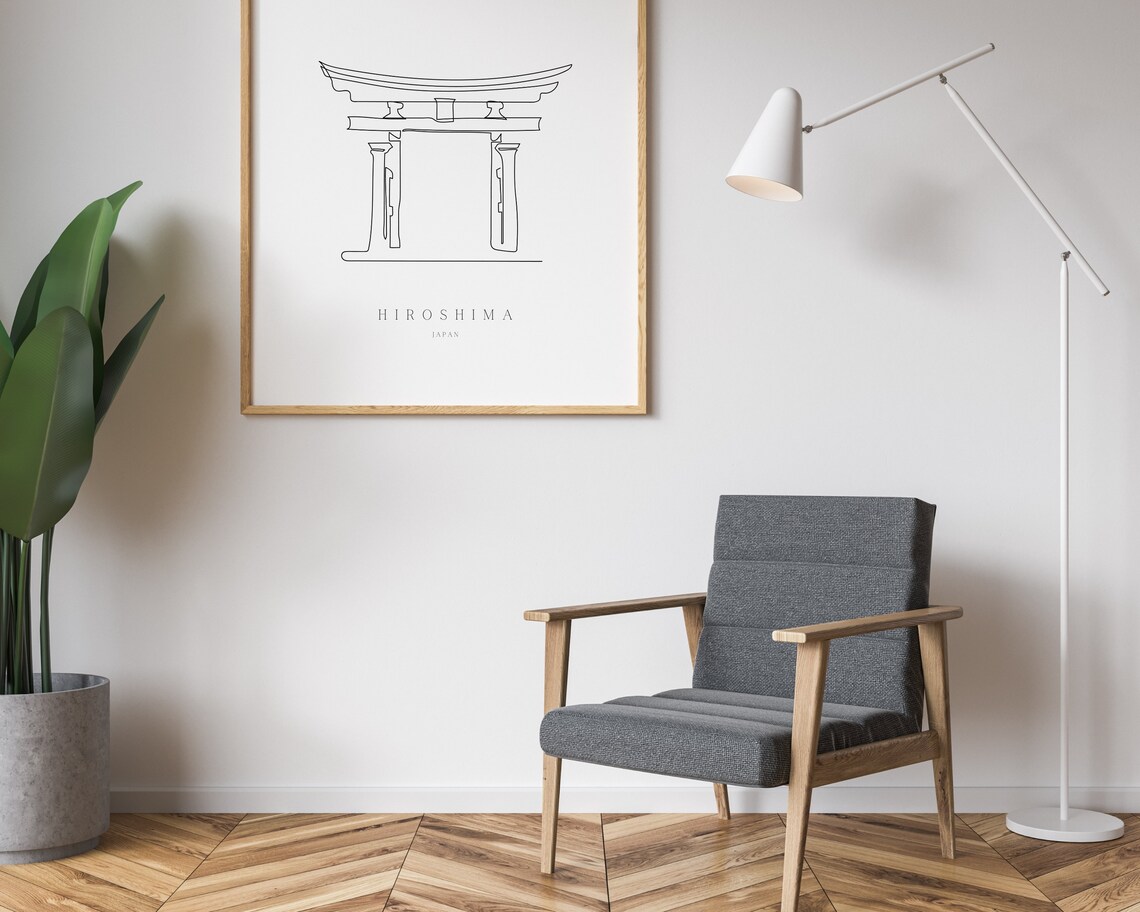 Hiroshima Japan Wall Art, Torii Gate Line Art, Minimalist, Line Drawing ...