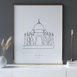 Agra India Wall Art, Taj Mahal Line Art, Minimalist, Line Drawing ...