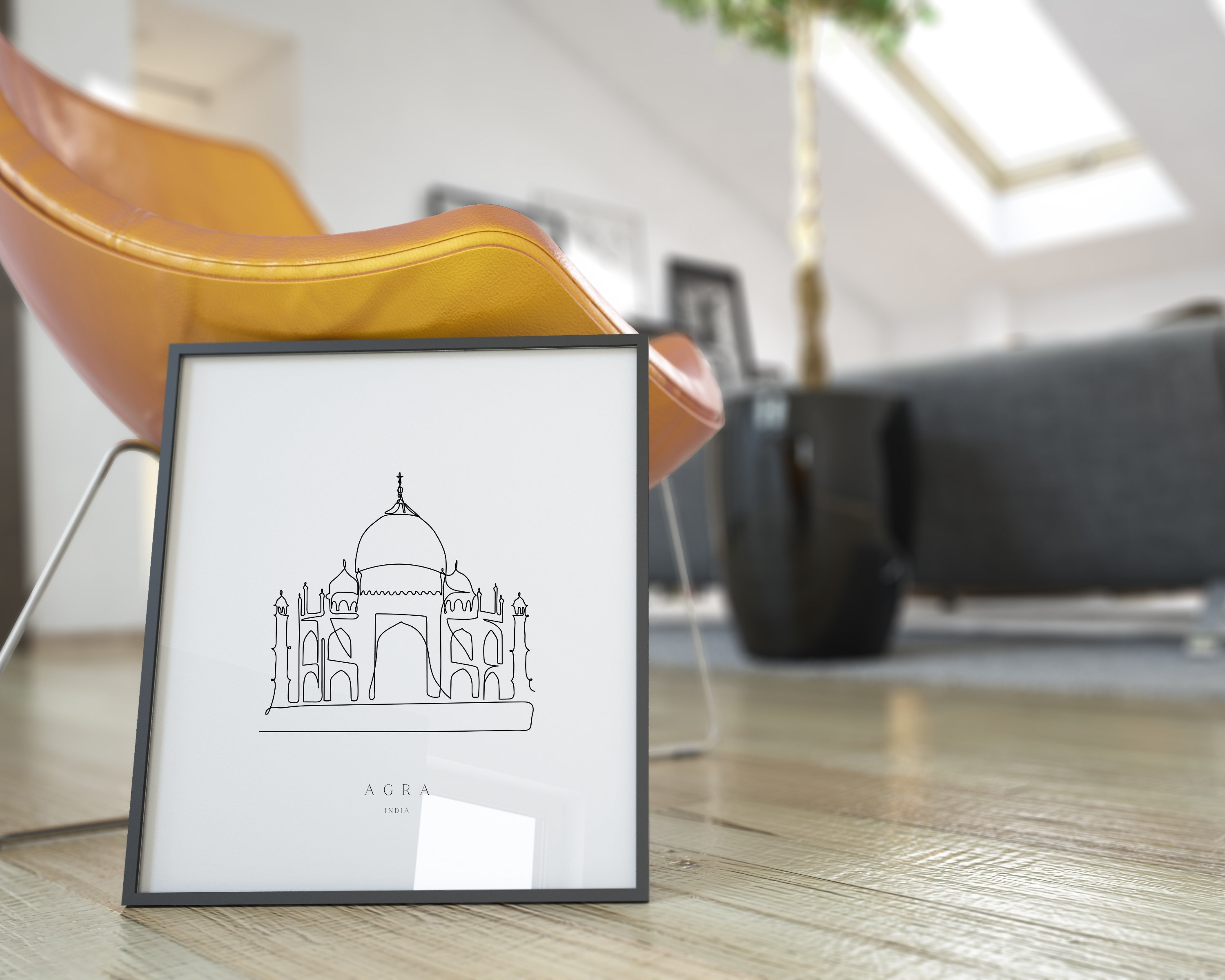 Agra India Wall Art, Taj Mahal Line Art, Minimalist, Line Drawing ...