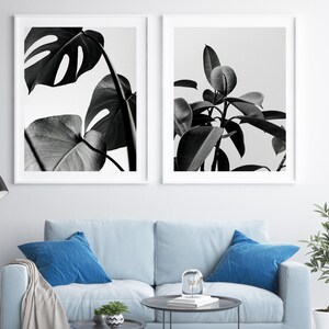 Set of 2 Leaf Prints Foliage Green Wall Art, Black and White Monstera ...