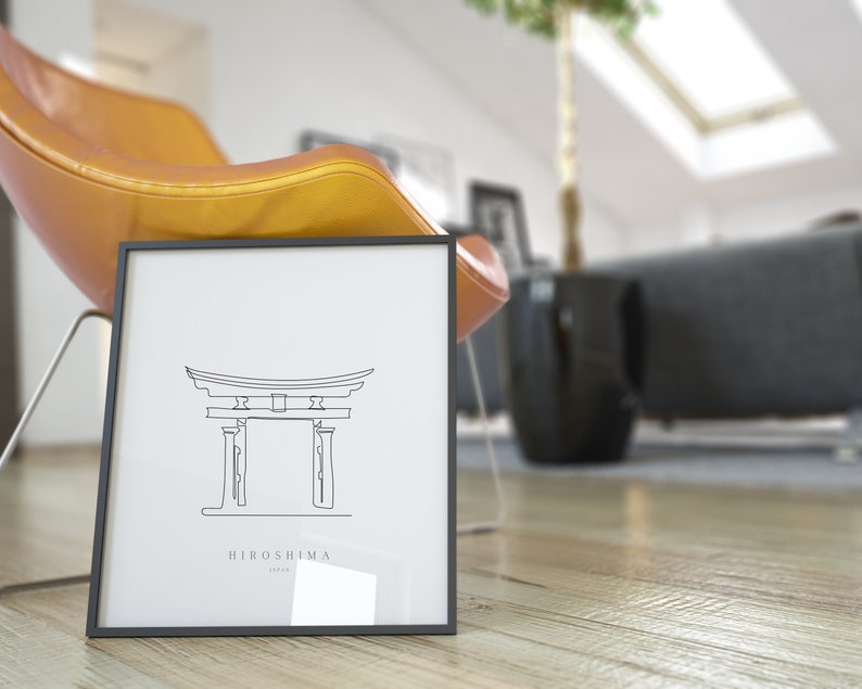 Hiroshima Japan Wall Art, Torii Gate Line Art, Minimalist, Line Drawing ...
