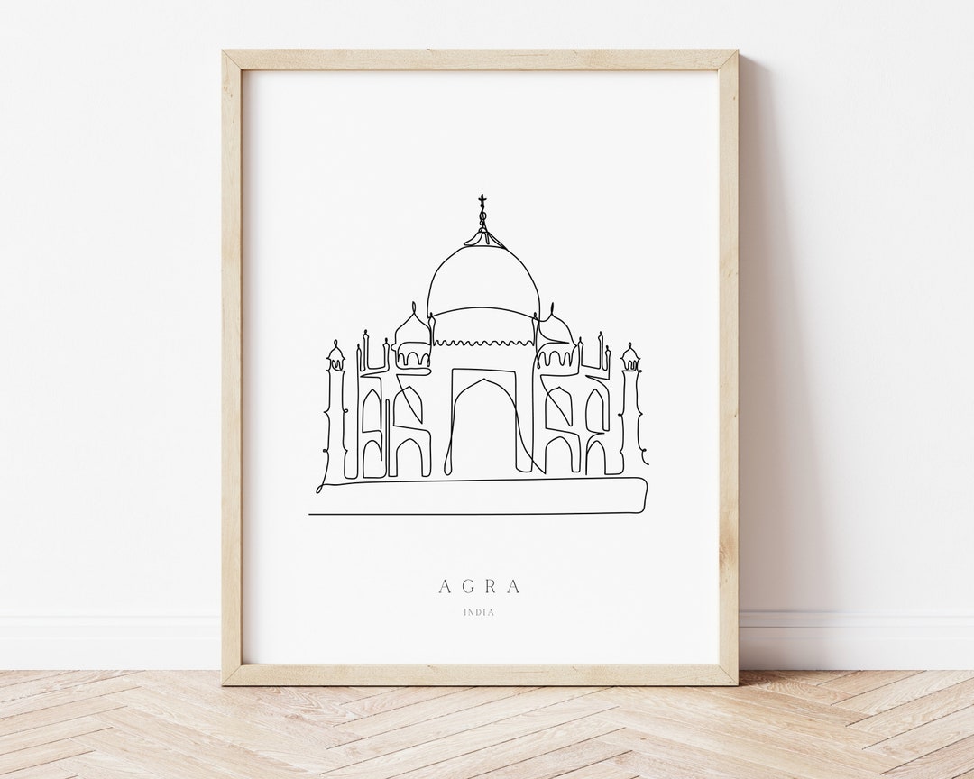 Agra India Wall Art, Taj Mahal Line Art, Minimalist, Line Drawing ...
