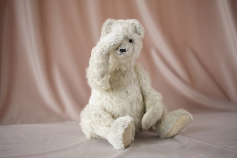 Artist OOAK bear classic teddy bear white fuzzy bear memory | Etsy