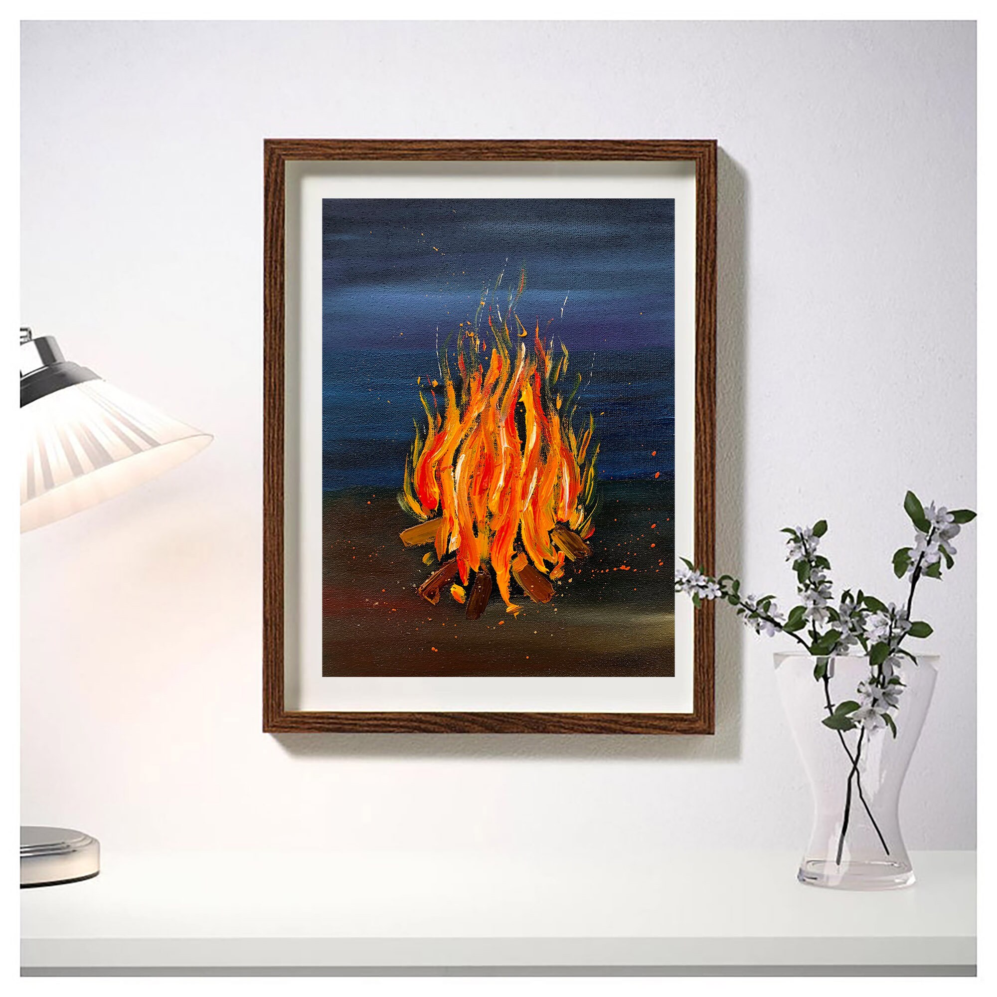Bonfire Painting Original Oil Painting Bonfire Artwork Fire | Etsy