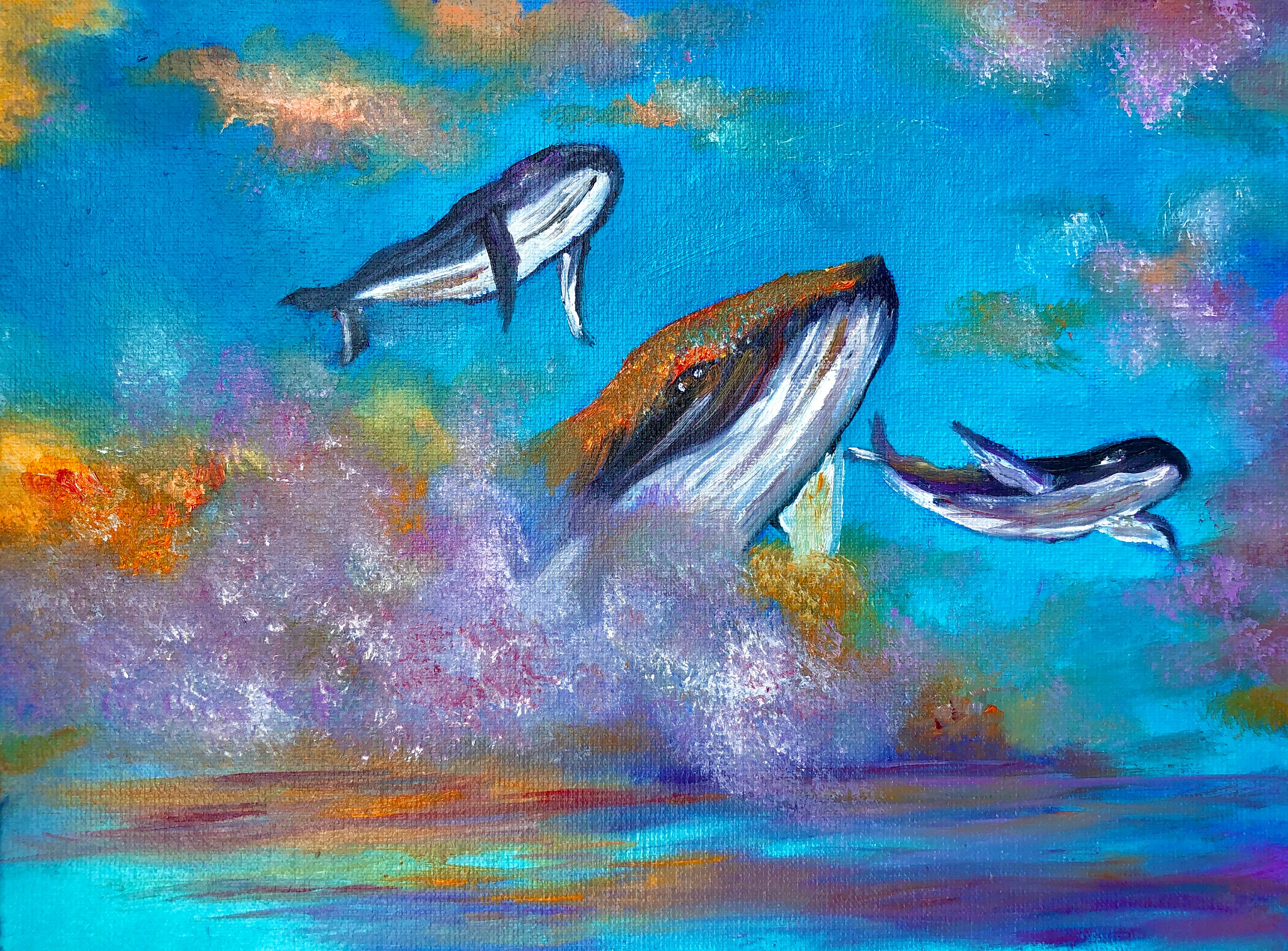 Pintura de ballenas original arte al óleo nube pintura ballena | Etsy