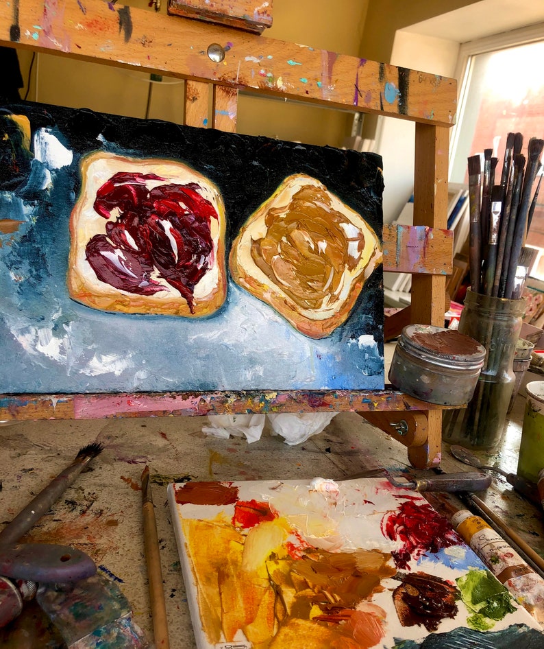 PB&J Toast Painting: Original Impasto Oil on Canvas - Etsy