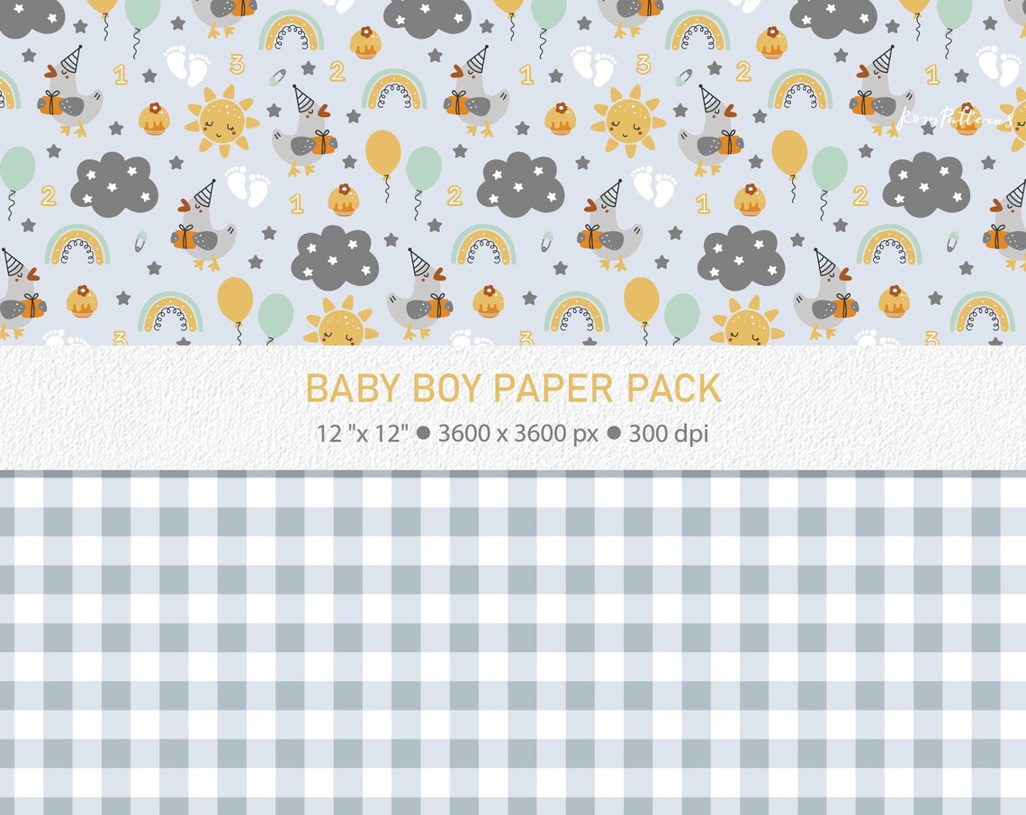 Baby boy digital paper pack baby scrapbook paper seamless | Etsy