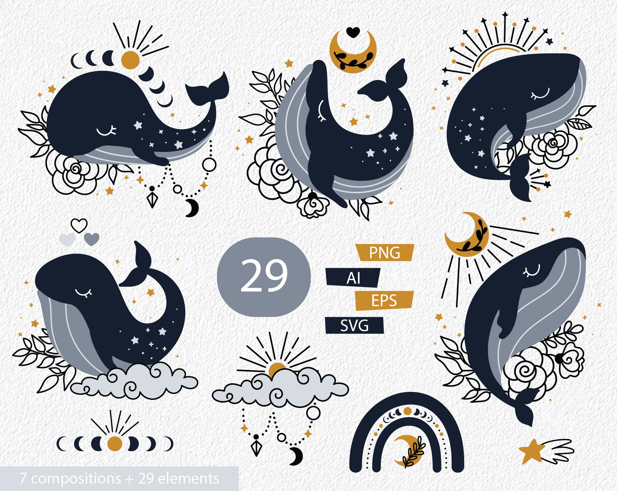 Whale svg Kids magic svg Celestial clip art Cachalot svg Boho svg Whale ...