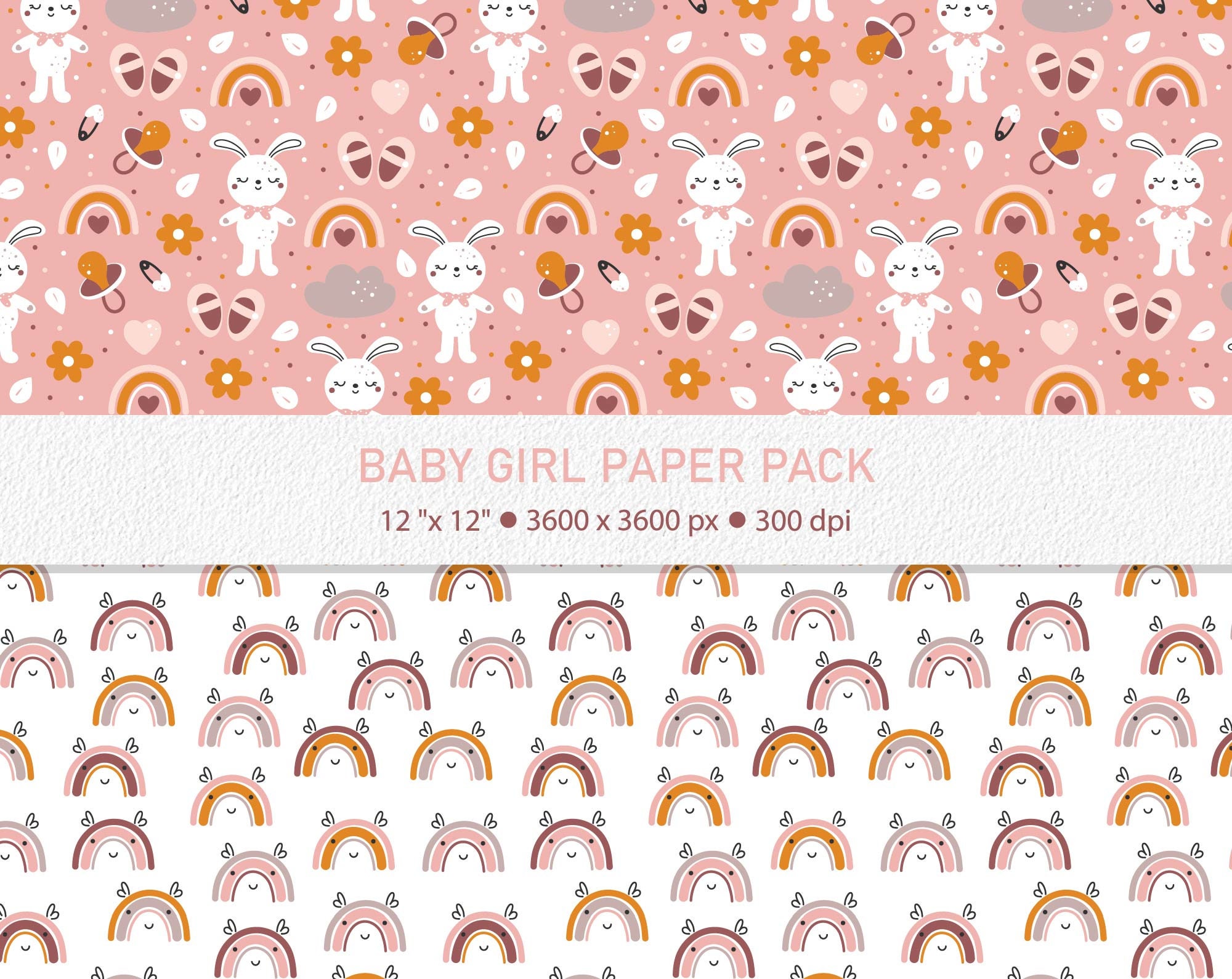 Baby girl digital paper pack baby scrapbook paper seamless | Etsy