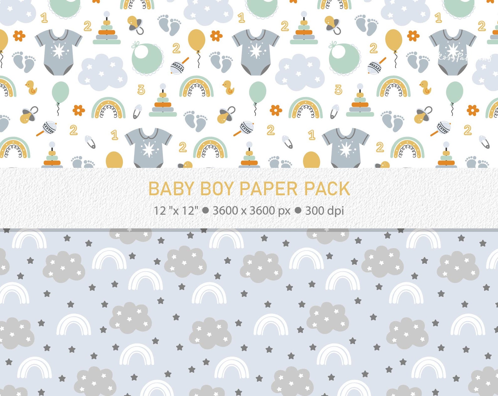 Baby boy digital paper pack baby scrapbook paper seamless | Etsy