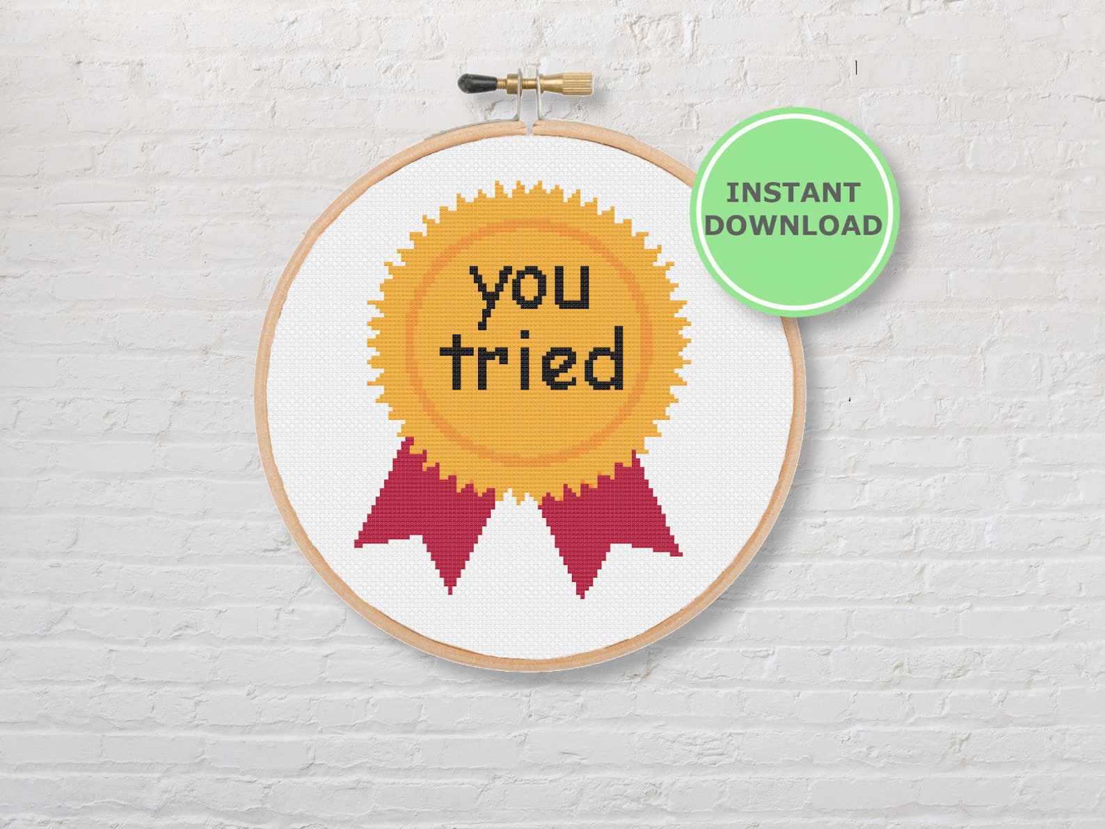 You Tried Award Ribbon Cross Stitch Pattern | Easy Counted Cross Stitch ...