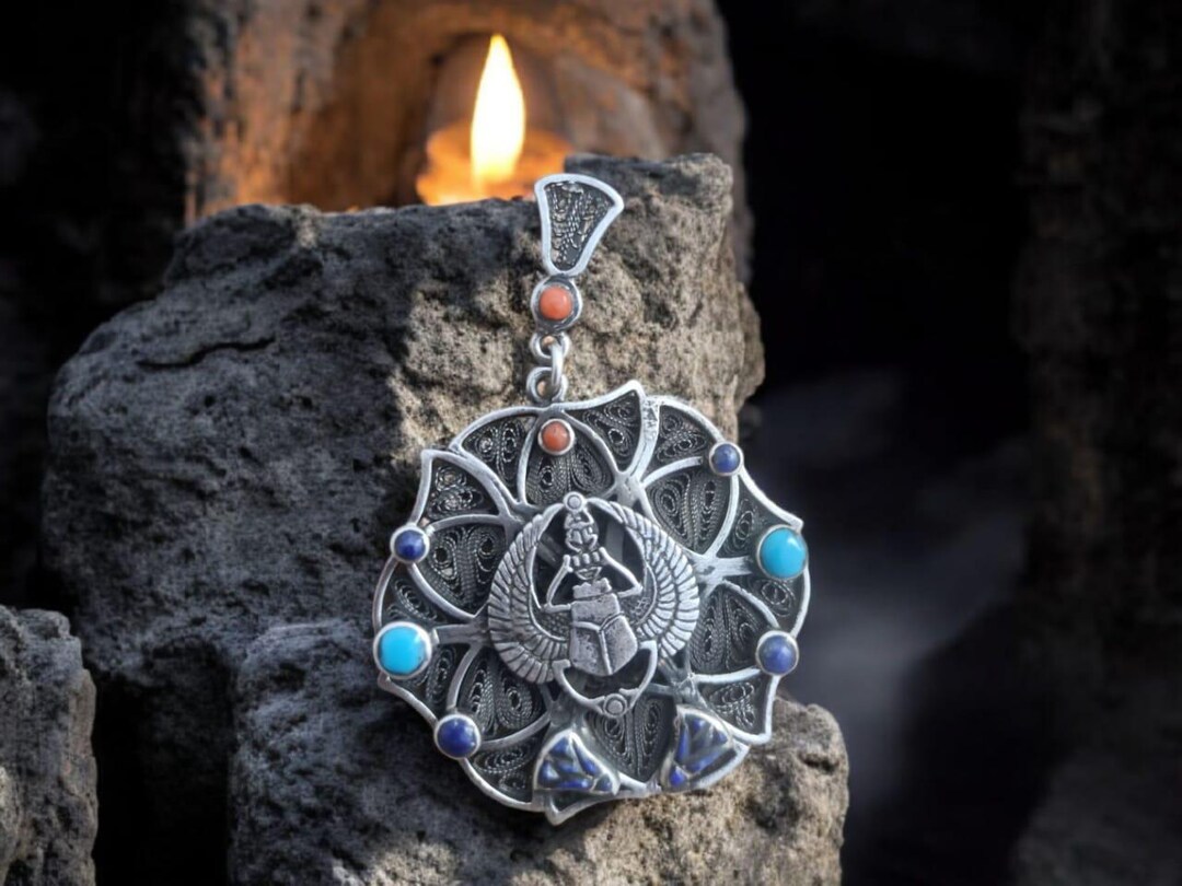 Winged Scarab Chakra Pendant – Egyptian Silver Amulet, 7 Chakra Healing ...