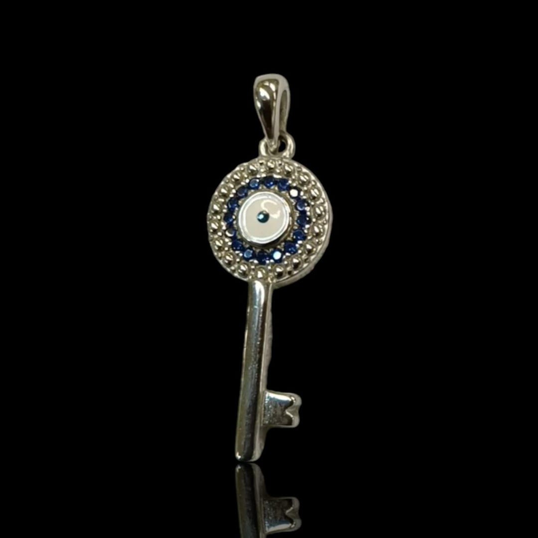 Sterling Silver Egyptian Evil Eye Key Pendant - Protection Amulet - Etsy