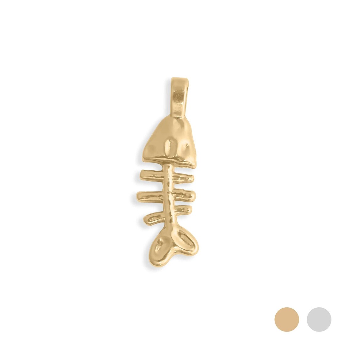 Gold Fish Bone Charm: 18K PVD Stainless Steel, Waterproof - Etsy