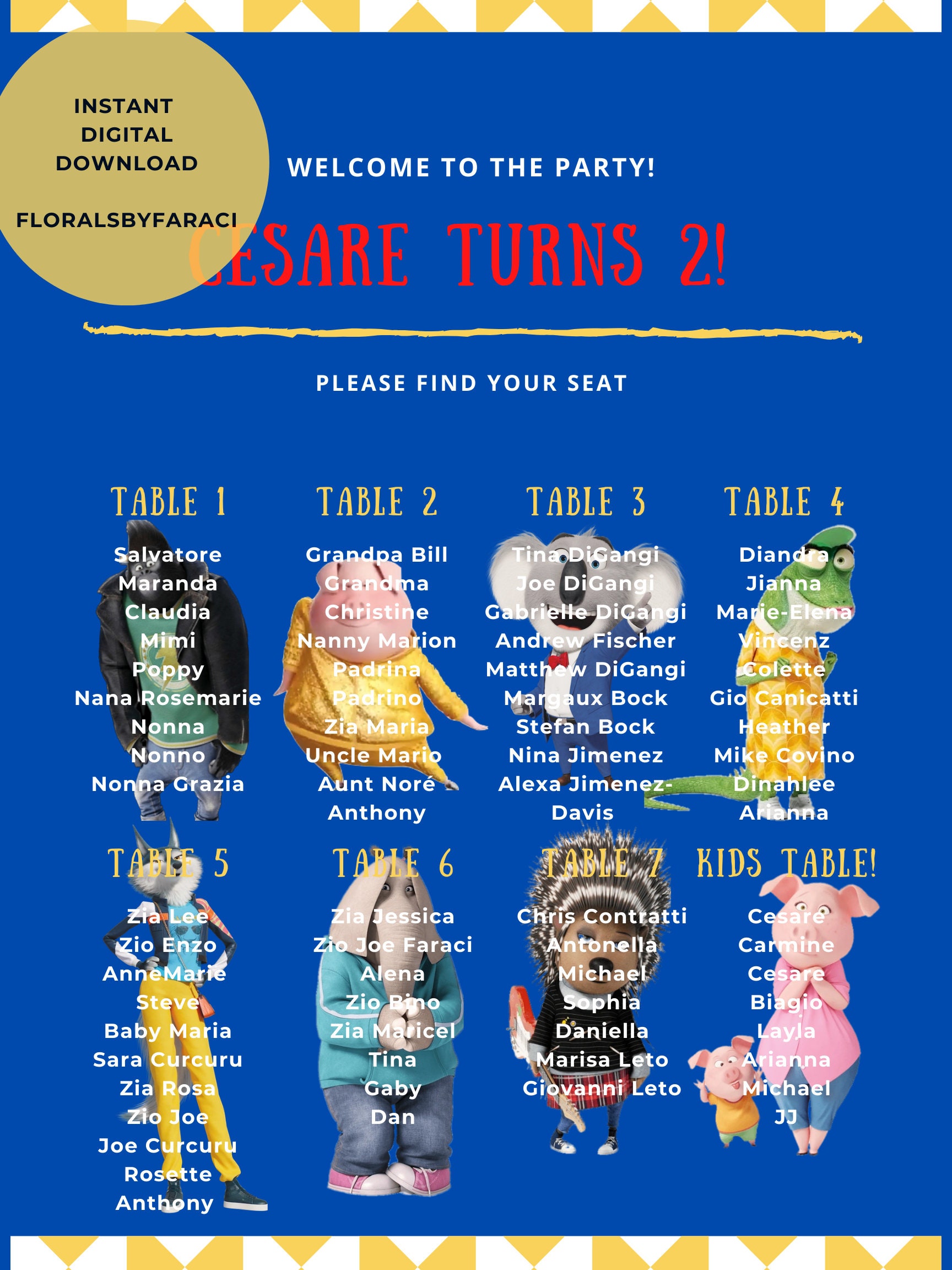 Sing/sing2 Theme, Seating Chart, for Toddler/kids Party, PDF, Printable ...