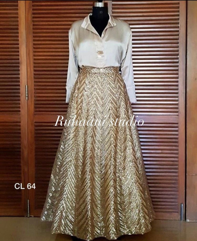 Indian golden lehenga choli heavy lengha embroidered designer | Etsy