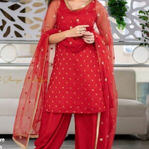 Indian Red Patiala Salwar Suit Lehenga Designer Patiala Suit Indian ...