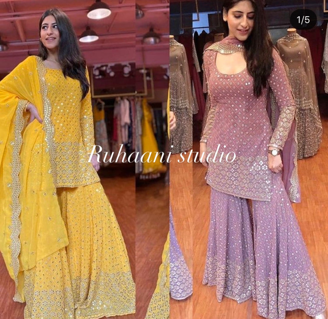 Indian Heavy Embroidered Sharara Set Bridesmaid Sharara for Women Bridesmaid Lehenga Sequin ...