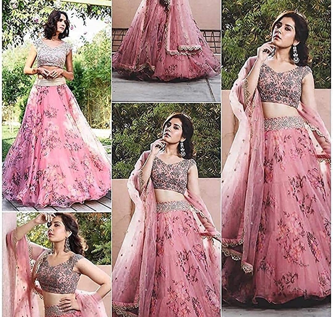 Indian Lehenga Choli Pink Dress for Women Organza Printed - Etsy