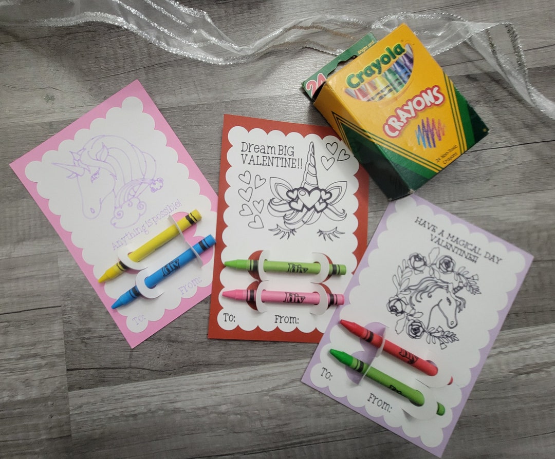 Valentine Cards Set of 3, Unicorn Valentines, Girl Valentine Cards ...