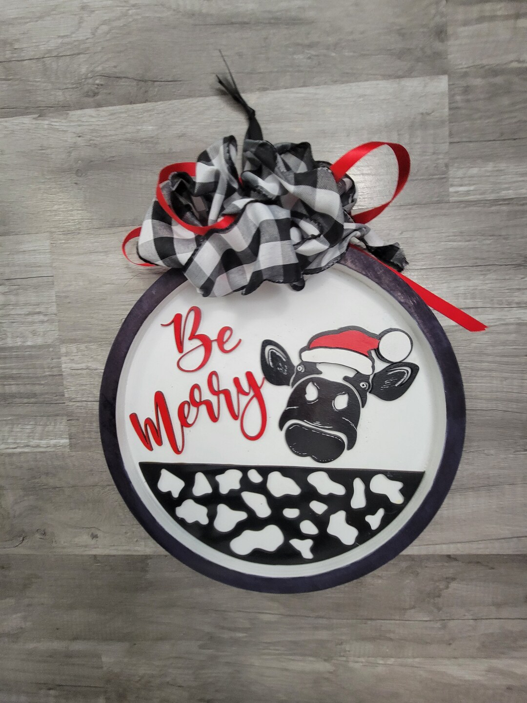 Christmas Cow Door Hanger, Cow Home Gift, Painted Cow Welcome Sign ...