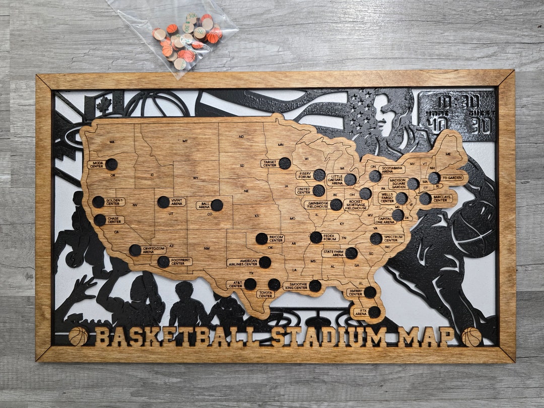 Basketball Stadium Travel Tracker Map, Painted Basketball Map ...