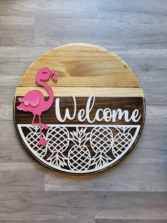Flamingo Welcome Sign Pineapple Welcome Sign Flamingo - Etsy