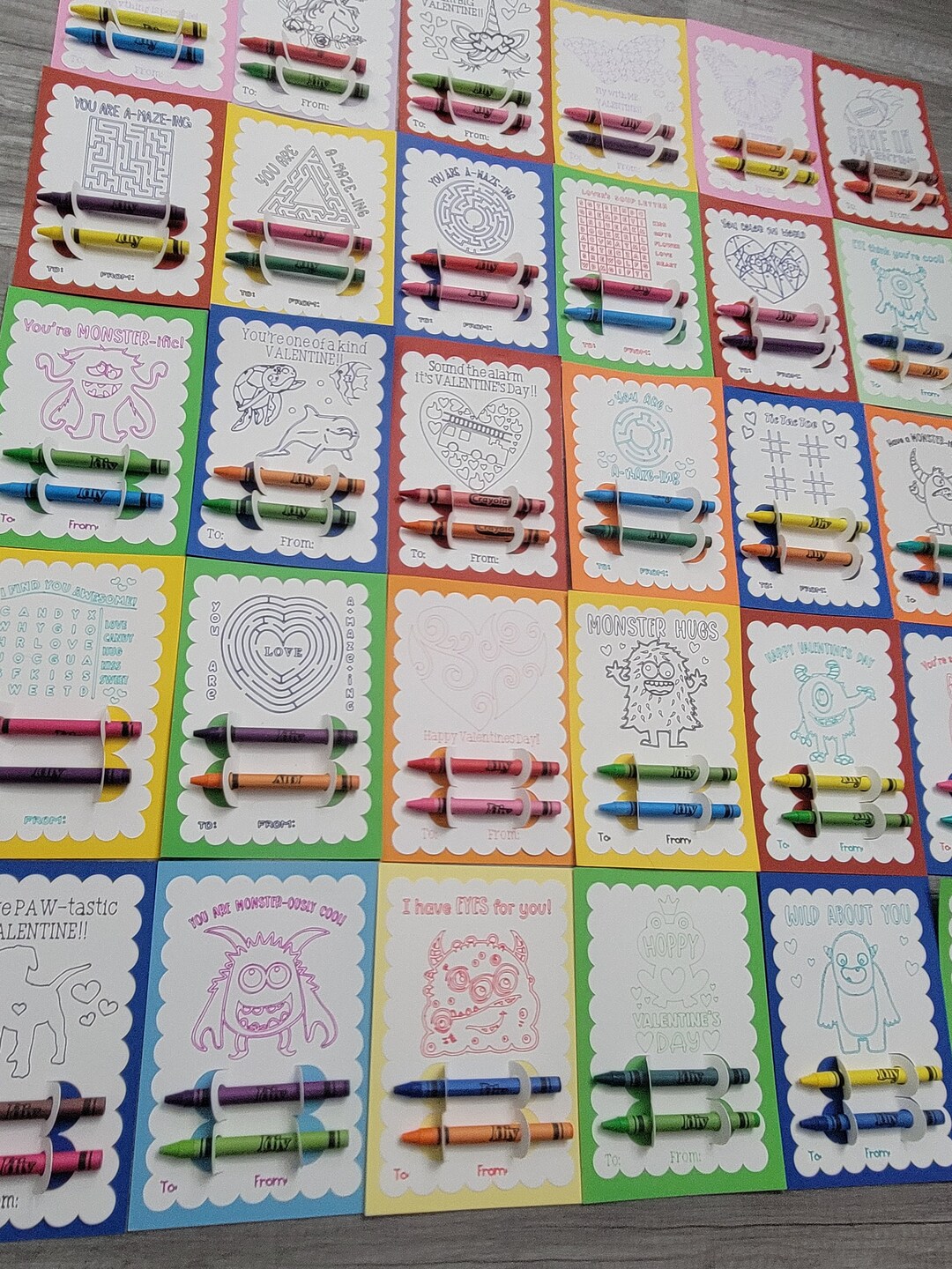 Variety Set of 20 Crayon Valentines, Bulk Set of Crayon Valentines, Kid ...