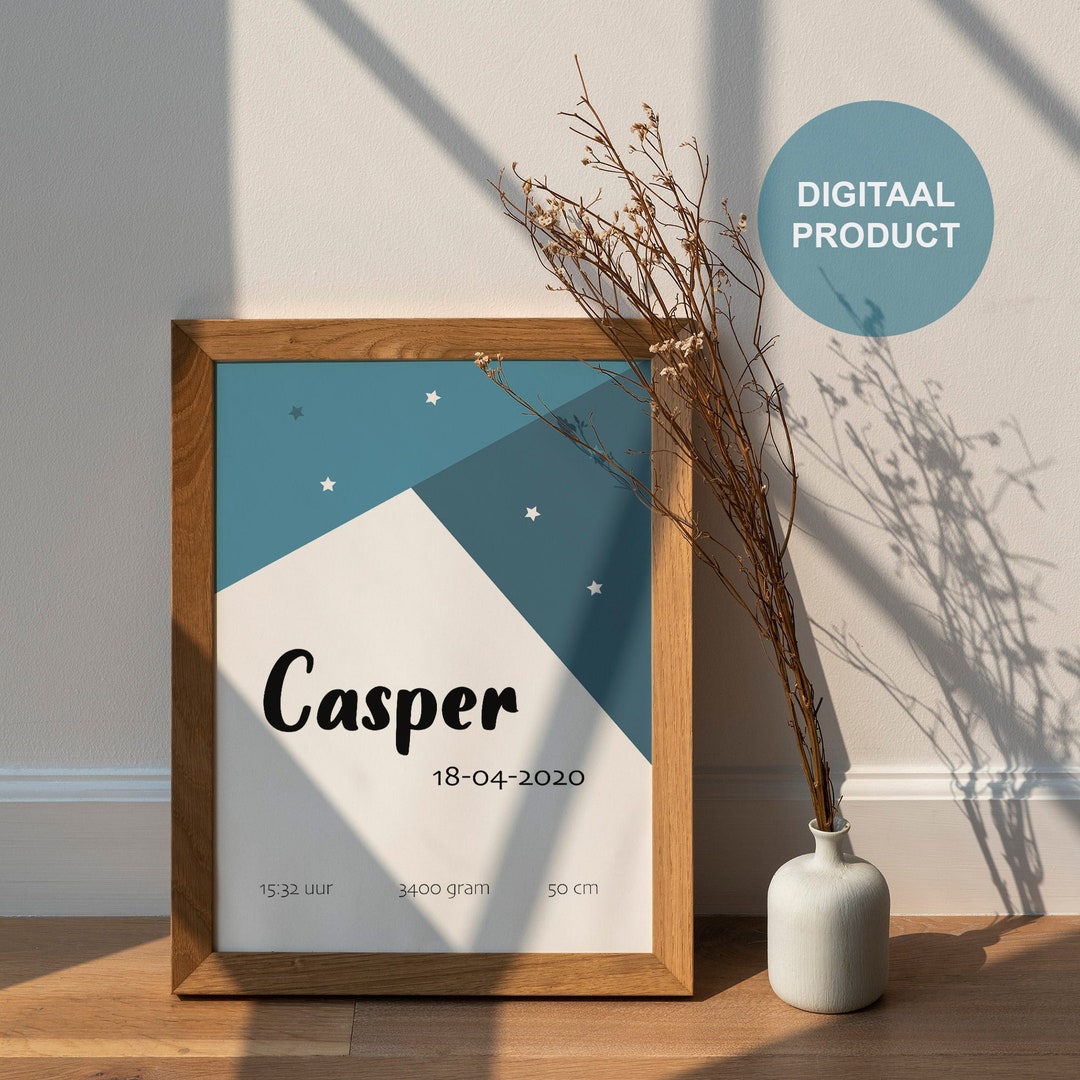 Birth Printable Art Personalized Triangles With Stars Digital Product ...