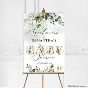 Eucalyptus Baby Shower Welcome Sign Template, DIGITAL DOWNLOAD, Gold ...