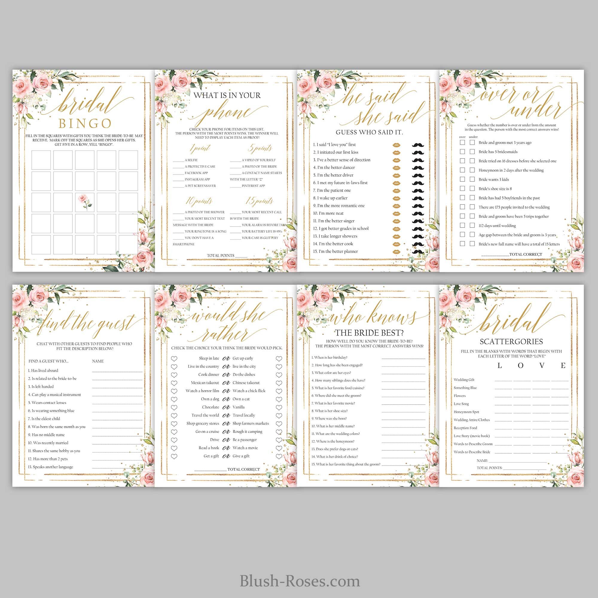 Blush Floral Bridal Shower Games Bundle Boho Games Templates | Etsy